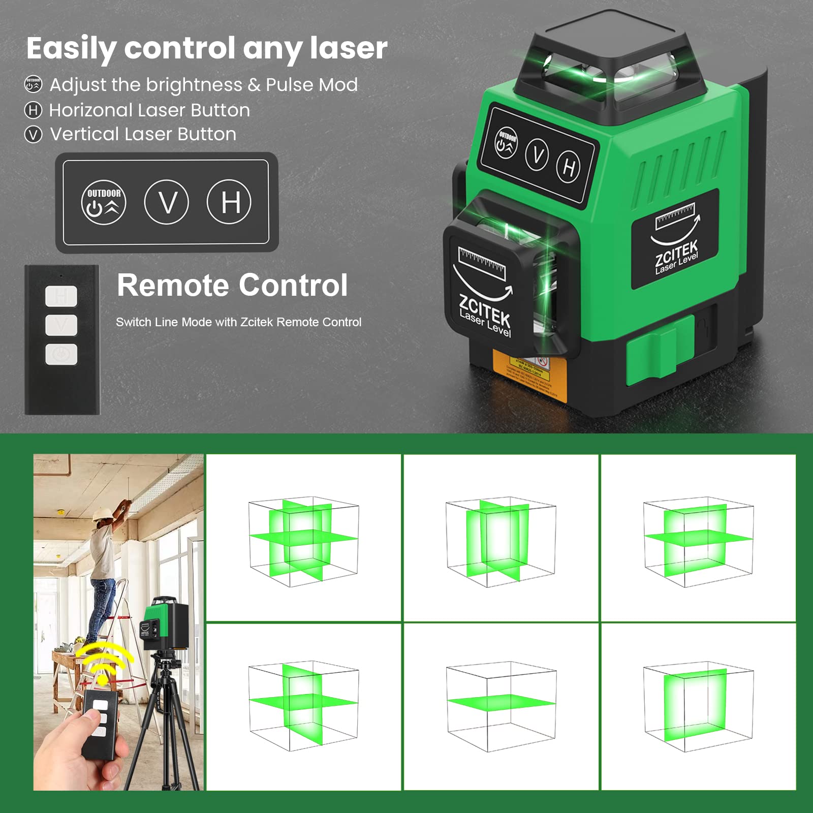 Laser Level 360 Self Leveling, Laser Levels 3 * 360 12 Lines Lazer for Construction with 2*Rechargeable Battery, Laser Line Level Tool with Remote Controller, Magnetic Rotating Stand