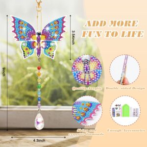 4 PCS 5D Diamond Painting Kits, Wind Chime, Butterfly Bee Love Moon Double Sided Crystal Gem Paint Suncatcher Hanging Ornament