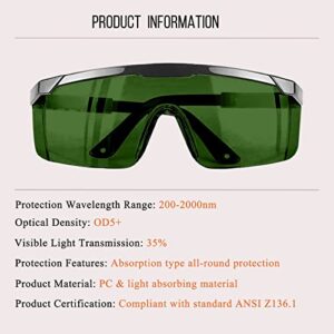 MORELKE Laser Safety Glasses, IPL 200-2000nm Laser Glasses Eye Protection for Laser Hair Removal Treatment and Laser Engraving,UV400 Protection.(Green)