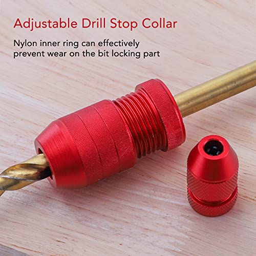 Drill Bit Depth Stop Collar, Adjustable Drill Stop Collar Aluminum Alloy Red Anti Slip Nylon Inner Ring Drill Stop Collar for Woodworking Tools and Hand Tools(6mm-11mm)