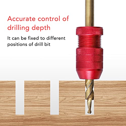 Drill Bit Depth Stop Collar, Adjustable Drill Stop Collar Aluminum Alloy Red Anti Slip Nylon Inner Ring Drill Stop Collar for Woodworking Tools and Hand Tools(6mm-11mm)