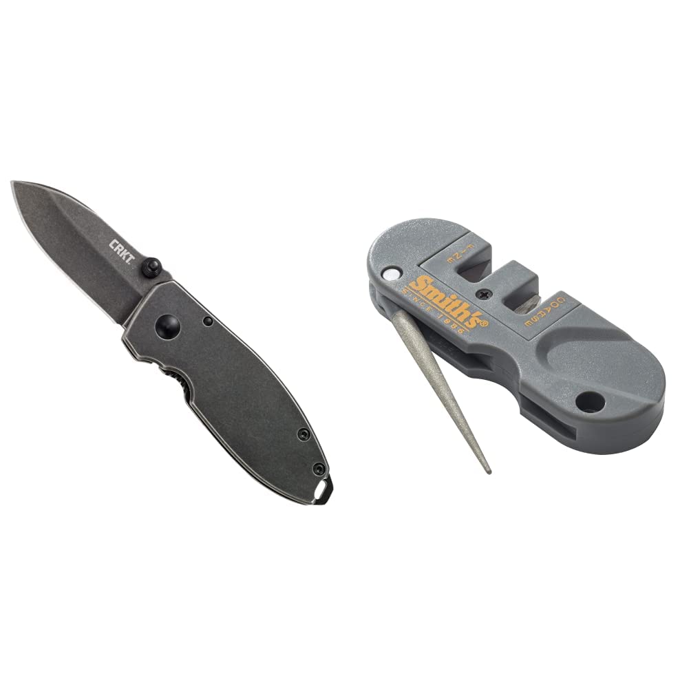 CRKT Squid Folding Pocket Knife: Compact EDC Straight Edge Utility Knife with Stainless Steel Blade and Framelock Handle & Smith's Abrasives PP1 hunting-knife-sharpeners 3.5" x 1" x 0"