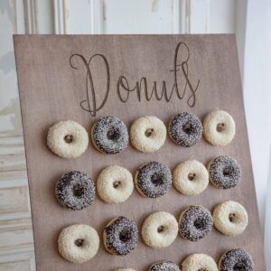 wedding decor, donut bar signage wall, wooden board, rustic display, birthday theme decor, shower candy bar, wedding party decorations