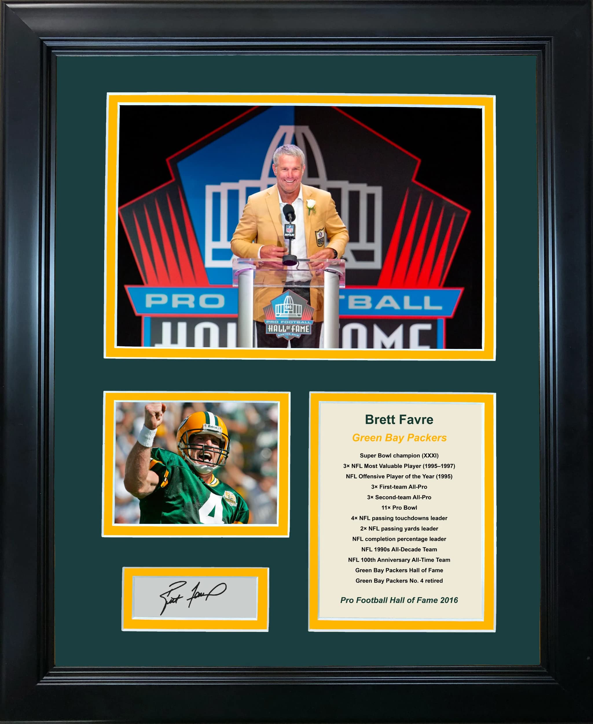 Framed Brett Favre Hall of Fame Facsimile Laser Engraved Signature Auto Green Bay Packers 12"x15" Photo Collage