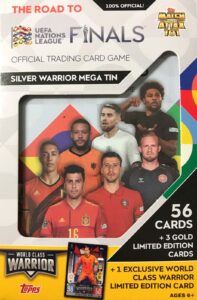 2022 topps match attax soccer road to nations league finals silver warrior collectible mega tin with an exclusive world class warrior limited edition gold card