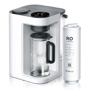 bluevua ro100ropot-lite countertop reverse osmosis water filter system, 5 stage purification, 3:1 pure to drain, portable water purifier (no installation required) (white)