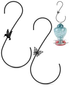 pacetap bird feeders hanger 12-inch, 2pcs metal hummingbird feeder hook, heavy duty plant hangers outdoor for hanging plants, bird feeder, wind chimes, christmas ornaments and more (black)