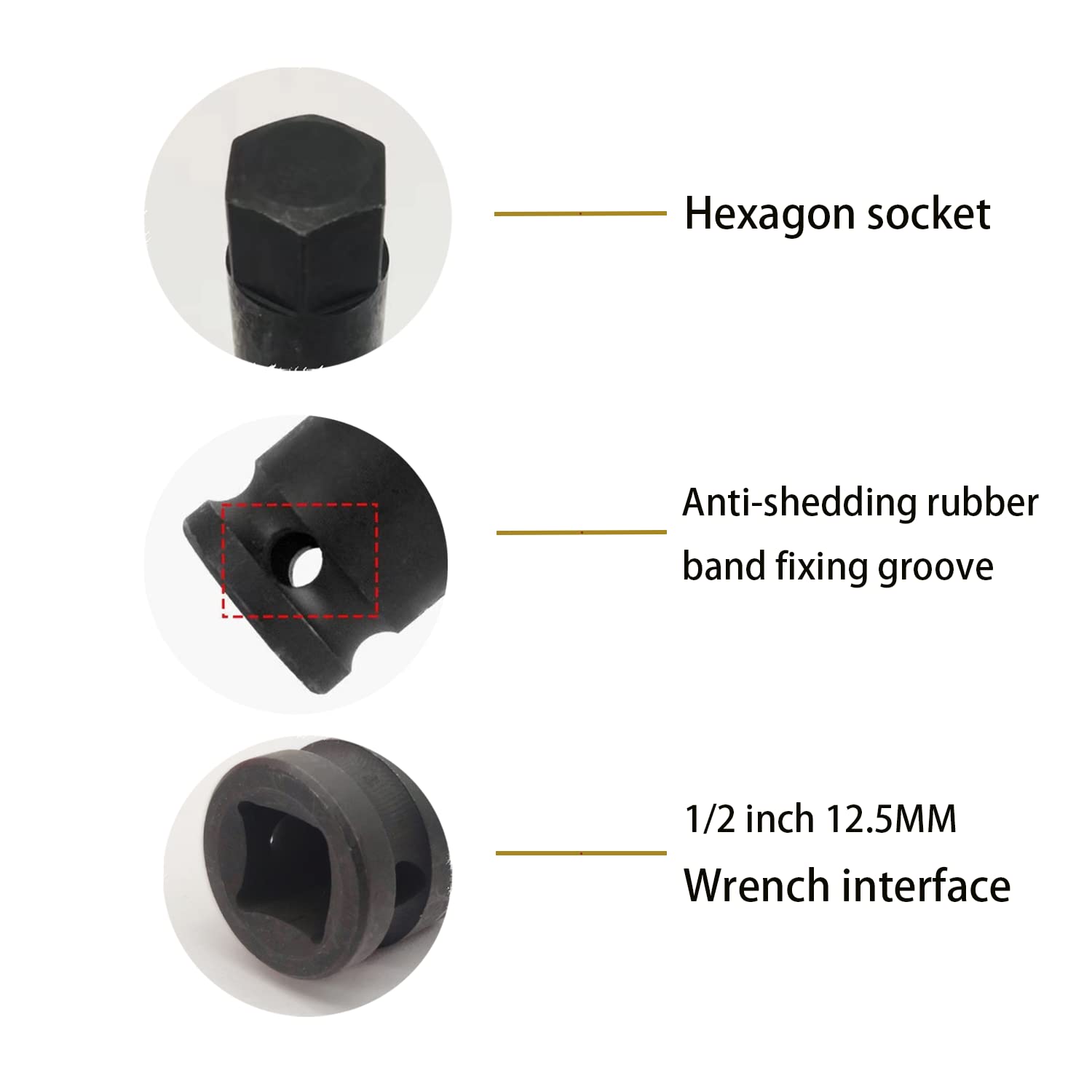 JEUCLEL 12mm Hex Impact Bit Socket, H12 1/2-Inch Impact Drive Allen Socket, Cr-Mo Steel Lengthen Hex Screwdriver Socket Adapter