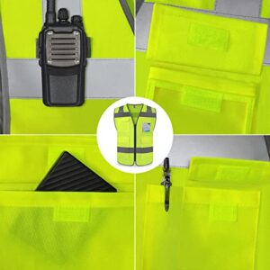 TCCFCCT Safety Vest 5 Pockets High Visibility Reflective Vest for Men Women, Durable Construction Vest with Horizontal Strip for Walkie-talkie, Meets ANSI/ISEA Standards, Yellow, L