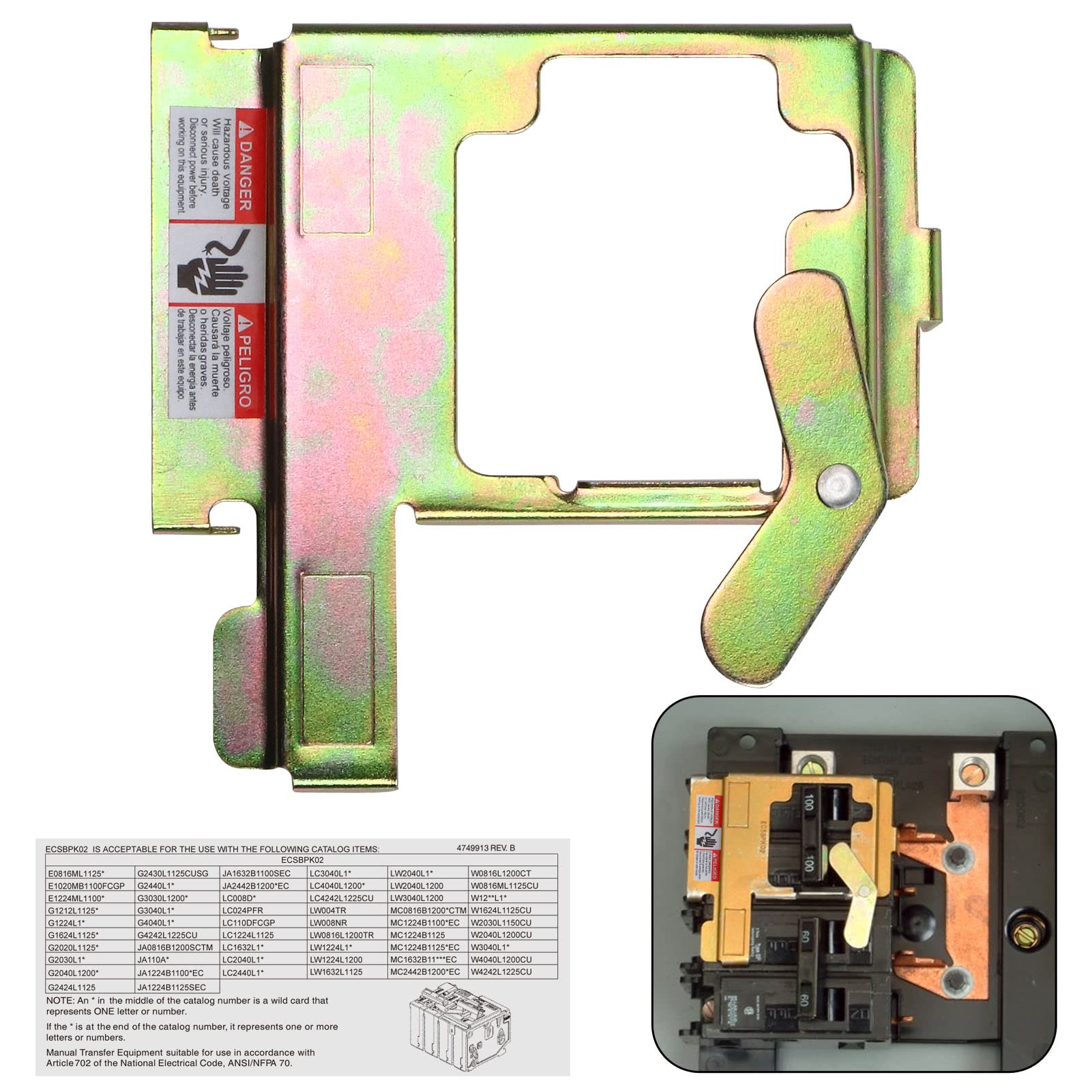 Generator Interlock Kit Compatible with Siemens and Murray, ECSBPK02 Mechanical Interlock Kit Between the Main Breaker Powered by Utility Power and Generator Powered by Standby Power.