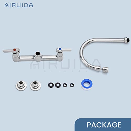 Airuida Chrome Polish Wall Mount Kitchen Sink Faucet, Wall Mounted Faucet 8 Inches Center, Wall Mount Commercial KinkFaucet, 2 Handle Restaurant Tap Swivel Spout Wall Mounted Utility Sink Faucets