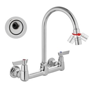 gotonovo polish chrome 8 inch center wall mount 360 degree swivel spout double handles kitchen sink faucet kitchen commercial sink utility laundry sink mixer tap