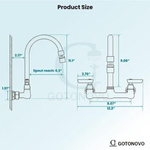 gotonovo Polish Chrome 8 Inch Center Wall Mount 360 Degree Swivel Spout Double Handles Kitchen Sink Faucet Kitchen Commercial Sink Utility Laundry Sink Mixer Tap