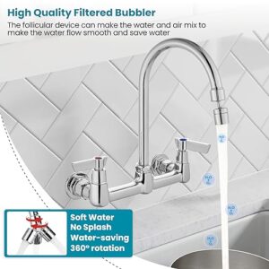 gotonovo Polish Chrome 8 Inch Center Wall Mount 360 Degree Swivel Spout Double Handles Kitchen Sink Faucet Kitchen Commercial Sink Utility Laundry Sink Mixer Tap