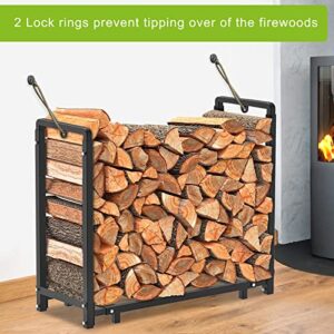 SELEWARE Adjustable Firewood Rack, Double-Layer Powder Coated, Heavy Duty 3-5 ft Log Holder for Outdoor Indoor Fireplace Wood Storage, Black (1 Pack)