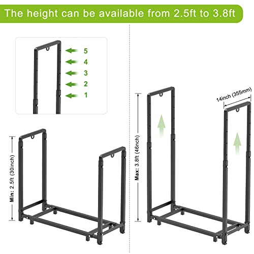 SELEWARE Adjustable Firewood Rack, Double-Layer Powder Coated, Heavy Duty 3-5 ft Log Holder for Outdoor Indoor Fireplace Wood Storage, Black (1 Pack)