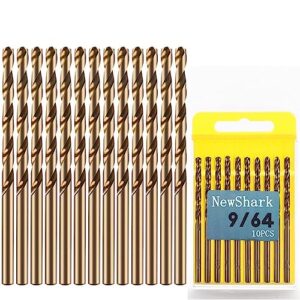 newshark 9/64" cobalt drill bits, 10 pack of m35 hss metal drill bit set for hard metal, stainless steel, cast iron,cobalt drill bits with storage case