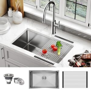 gaomasck nano kitchen sink,30 inch single bowl workstation sink,undermount kitchen sink,stainless steel kitchen sink with strainer & roll-up drying rack,16 gauge