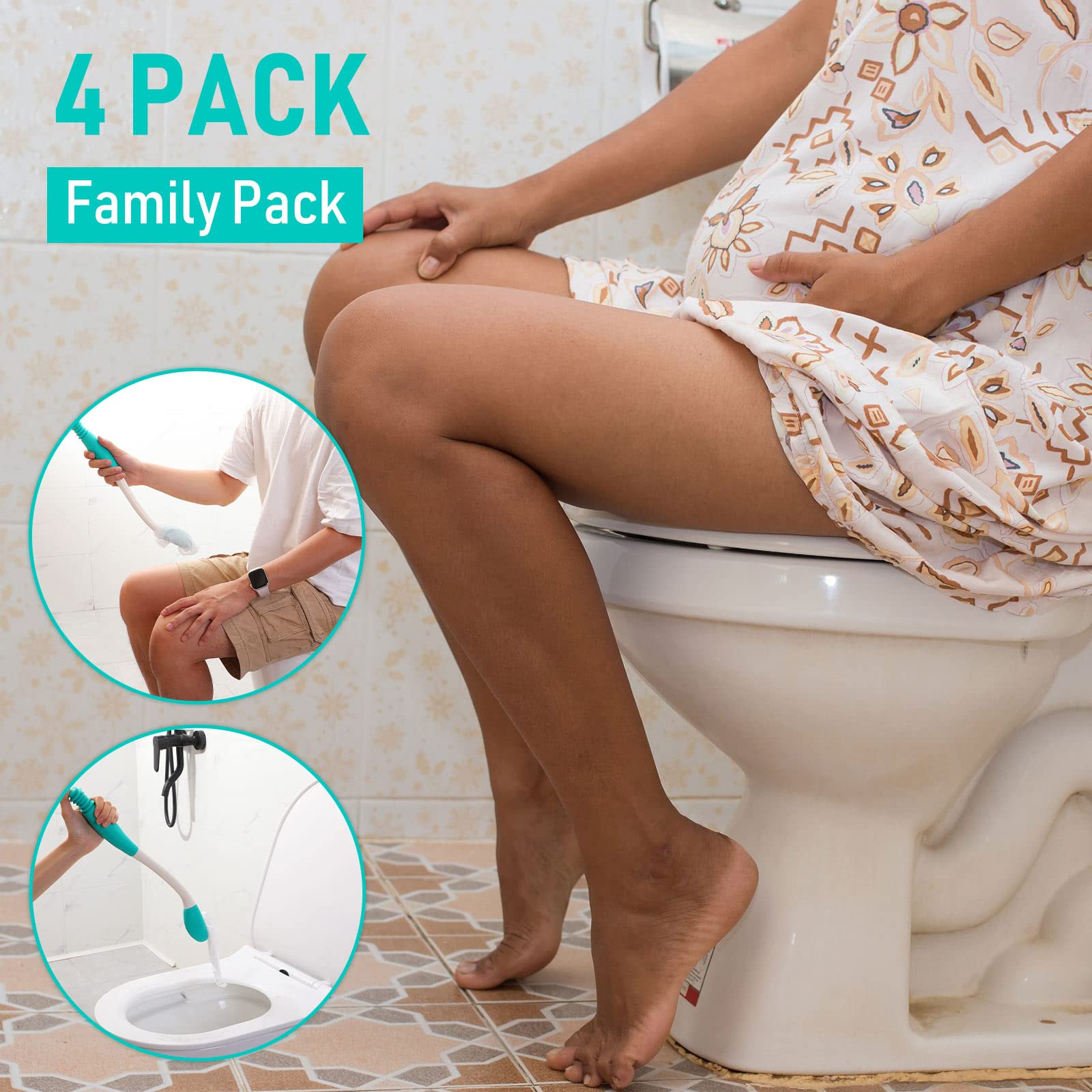 4 Pcs Toilet Aids Tools Long Reach Comfort Wipe Self Assist Tools Butt Wipe Helper Wand Toilet Aids for Limited Mobility, Elderly, Pregnancy, Disabled, Shoulder or Back Pain, 15 Inch