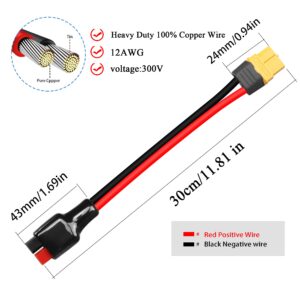 QIANRENON 12AWG 45A Connector to XT60 Female Extension Cable Solar Panel to Lithium Battery Connector Adapter, for Outdoor Power Bank, Lithium Battery Pack, 30cm/11.8in,2pcs