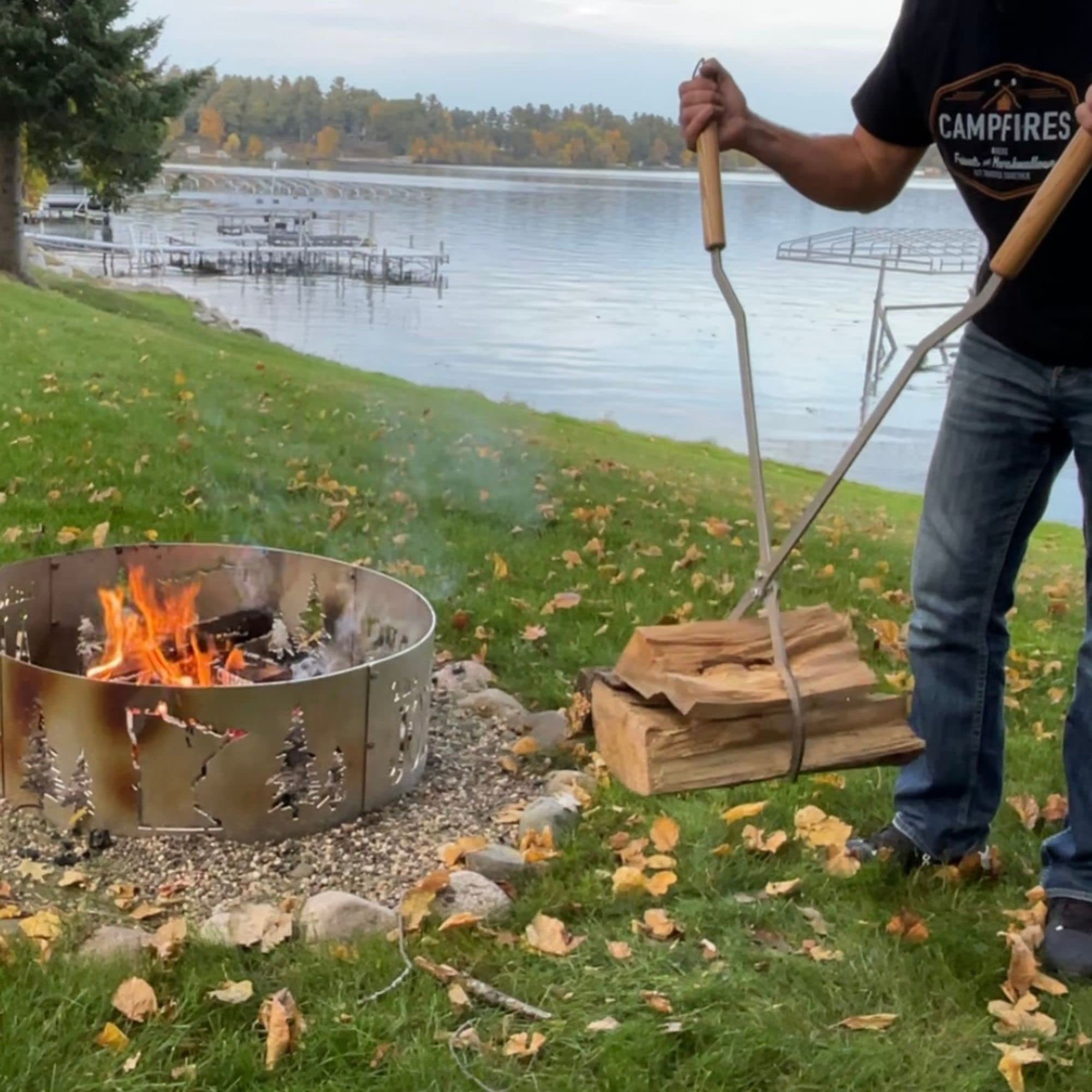 Campfire Bay Fire Pit Tongs 36" - Stainless Steel Elite Series - Made in USA - Bonfire and Campfire Log Grabber