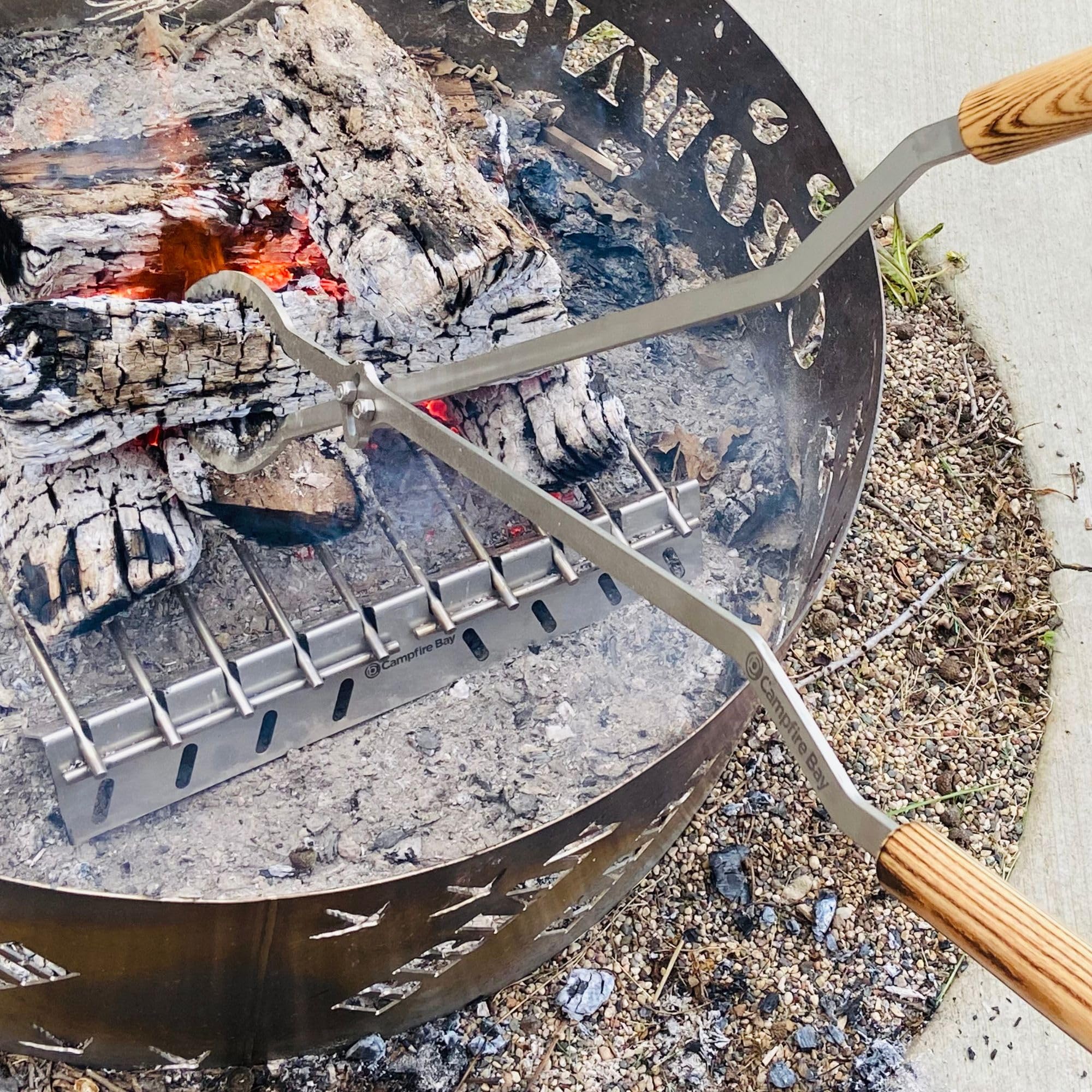 Campfire Bay Fire Pit Tongs 36" - Stainless Steel Elite Series - Made in USA - Bonfire and Campfire Log Grabber