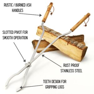 Campfire Bay Fire Pit Tongs 36" - Stainless Steel Elite Series - Made in USA - Bonfire and Campfire Log Grabber