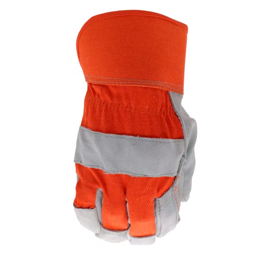 Boss Men's Guard Heavy Duty Work Gloves with Double Leather Cowhide Palm, Abrasion Resistant, High Durability, Canvas Backing, Extended Safety Cuff, Orange, Gray, Large (B71031-L)