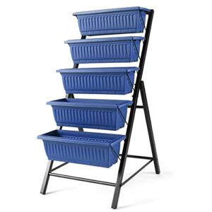 homdox vertical garden planter, 5-tiers vertical raised garden bed planters, metal elevated planter box for vegetable flower planters outdoor indoor(11lx10wx29.5h, blue)