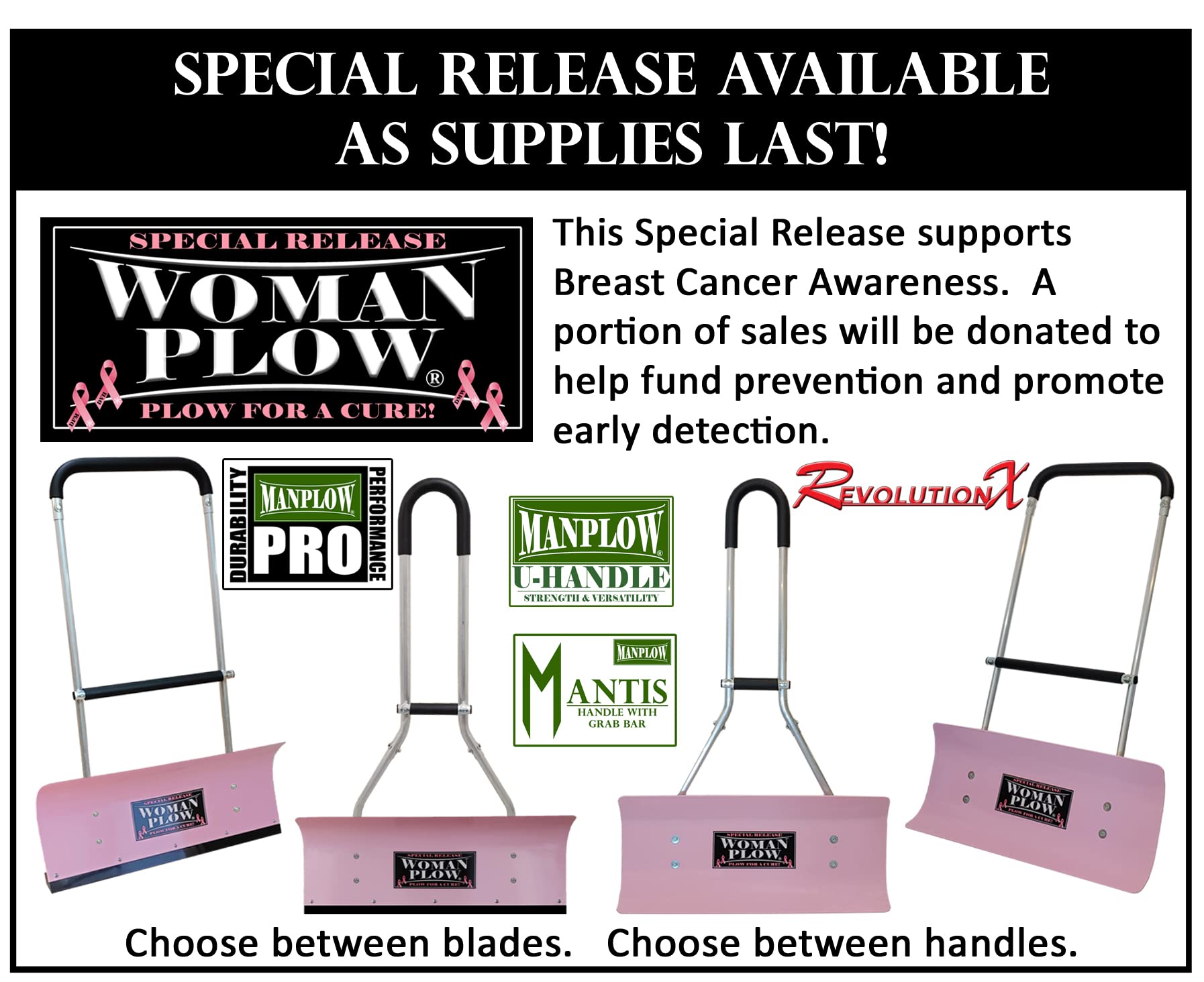 MANPLOW Breast Cancer Awareness RevX32 with Mantis Handle and Grab Bar