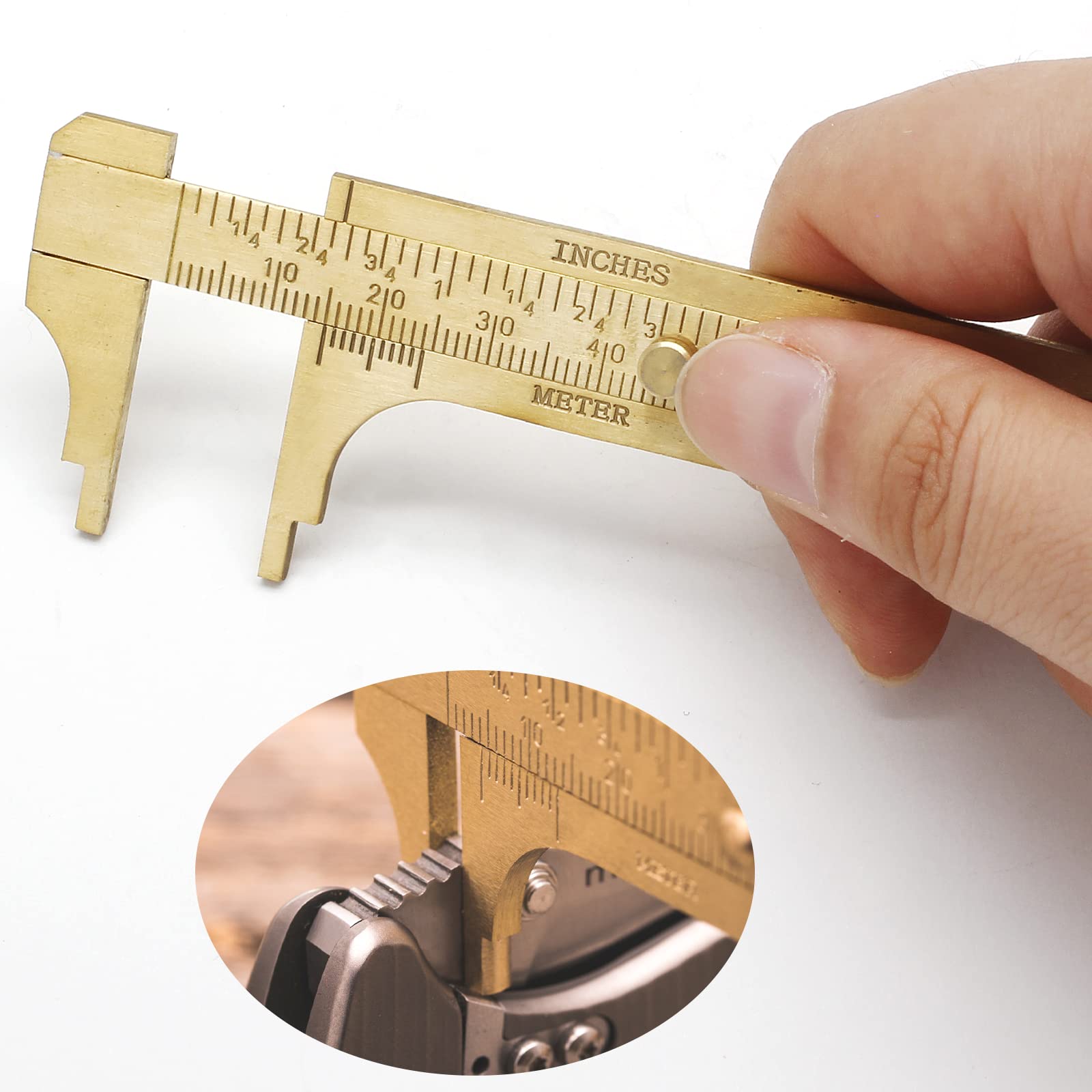 Kyuionty Brass Pocket Vernier Caliper Ruler, Sliding Gauge Mini Vernier Caliper Double Scales MM/Inch Measuring Tool (100mm)