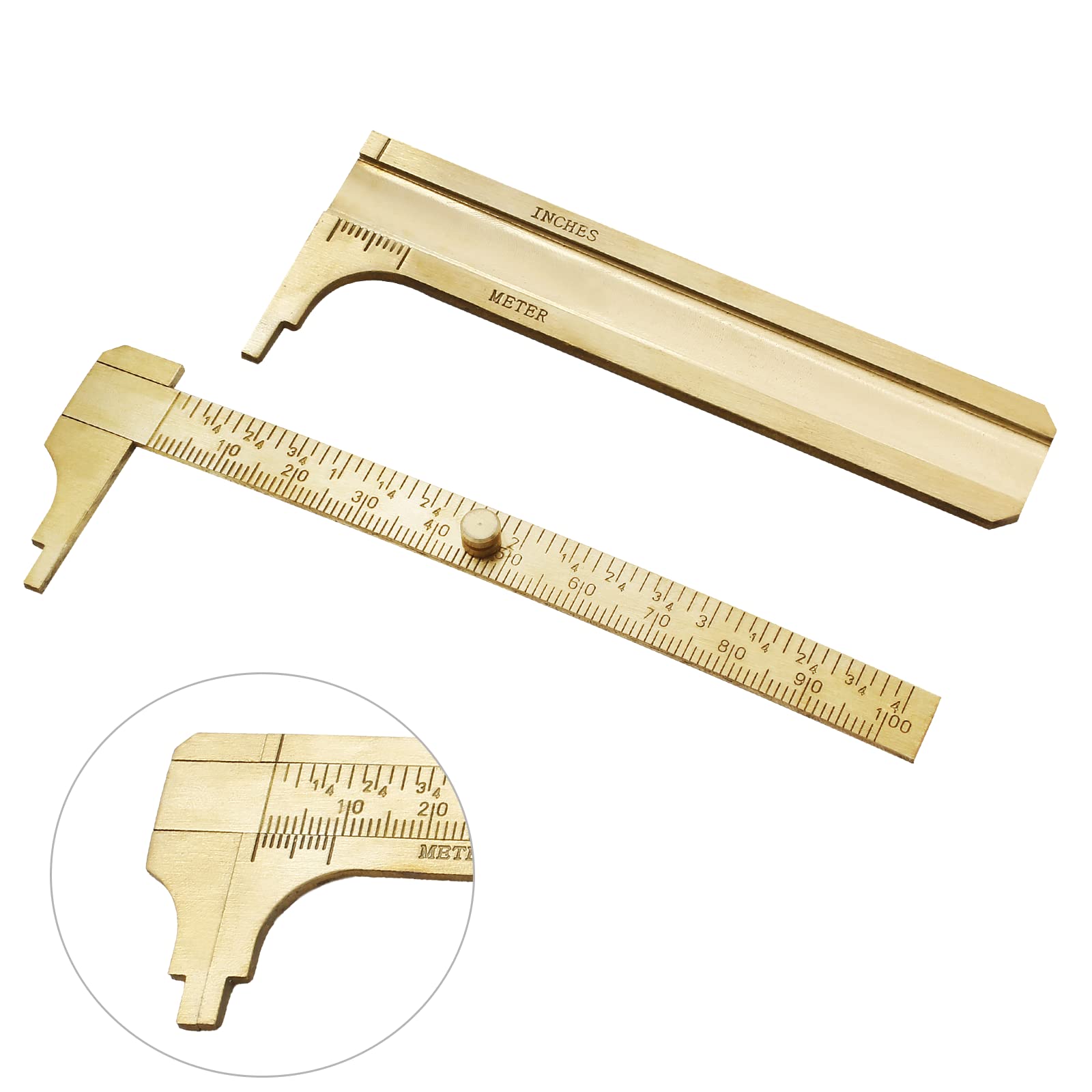 Kyuionty Brass Pocket Vernier Caliper Ruler, Sliding Gauge Mini Vernier Caliper Double Scales MM/Inch Measuring Tool (100mm)