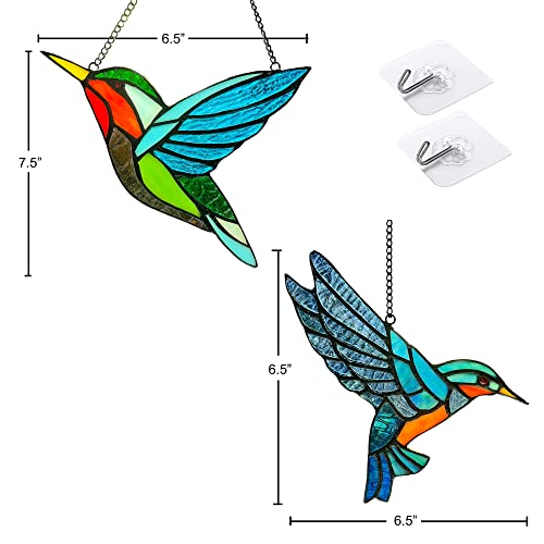 2 Pack Hummingbird Stained Glass Birds Window Hangings, Stained Glass Decorations,Bird Suncatcher for Window Decor Hummingbird Gifts for Mom,Bird Lovers