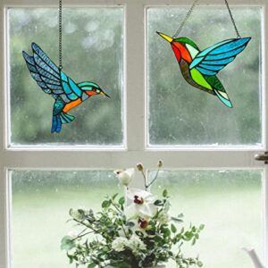 2 Pack Hummingbird Stained Glass Birds Window Hangings, Stained Glass Decorations,Bird Suncatcher for Window Decor Hummingbird Gifts for Mom,Bird Lovers