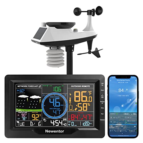 Newentor WiFi Weather Station Wireless Indoor Outdoor with Wind Speed Rain Gauge, Professional Weather Stations with Data Logging and Alerts, 5 Day Weather Forecast, Barometer, Solar Powered