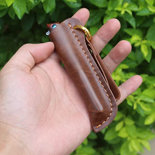 Samior GP035 Small Flipper Pocket Gentlemen's Knife, 3.5 inches D2 Drop Point Blades, Snakewood Handle, Blue Titanium Clip, Minimalist Folding EDC Backup Tool Knives with Leather Sheath (Silver)