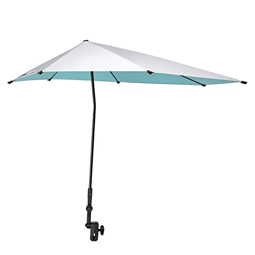 Prospo Adjustable Beach Umbrella with Universal Clamp, Portable UPF 50+ UV Protection Umbrella for Chair, Wheelchair, Golf Cart, Stroller, Bleacher, Patio