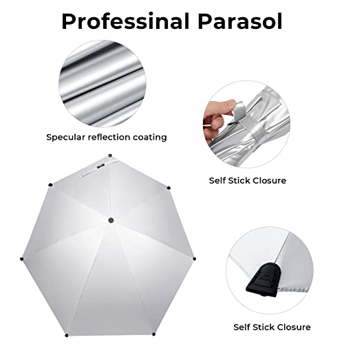 Prospo Adjustable Beach Umbrella with Universal Clamp, Portable UPF 50+ UV Protection Umbrella for Chair, Wheelchair, Golf Cart, Stroller, Bleacher, Patio