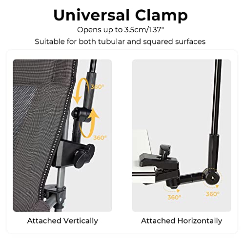 Prospo Adjustable Beach Umbrella with Universal Clamp, Portable UPF 50+ UV Protection Umbrella for Chair, Wheelchair, Golf Cart, Stroller, Bleacher, Patio