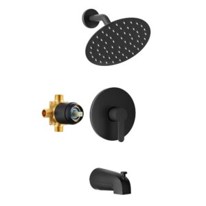 holispa tub shower faucet, matte black shower faucet set with 8-inch rainfall shower head and tub spout, shower tub faucet set complete (included shower valve), tub shower trim kit, matte black