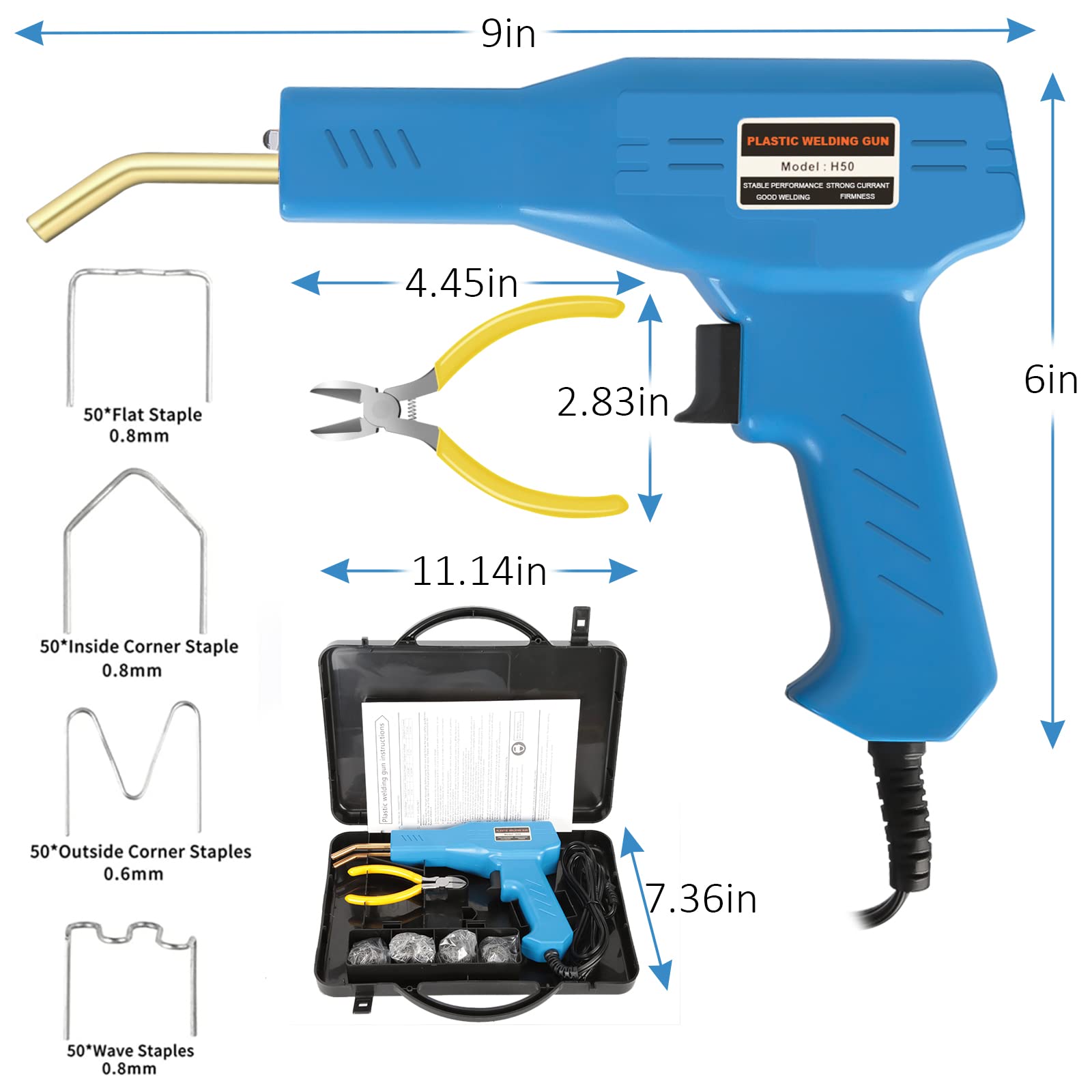 Plastic Welder Kit Automotive, 50W Plastic Welding Gun, Car Bumper Repair Kit, Hot Stapler Plastic Repair Kit, Plastic Welding Repair Kit with Carry Case, 4 Types of Staples