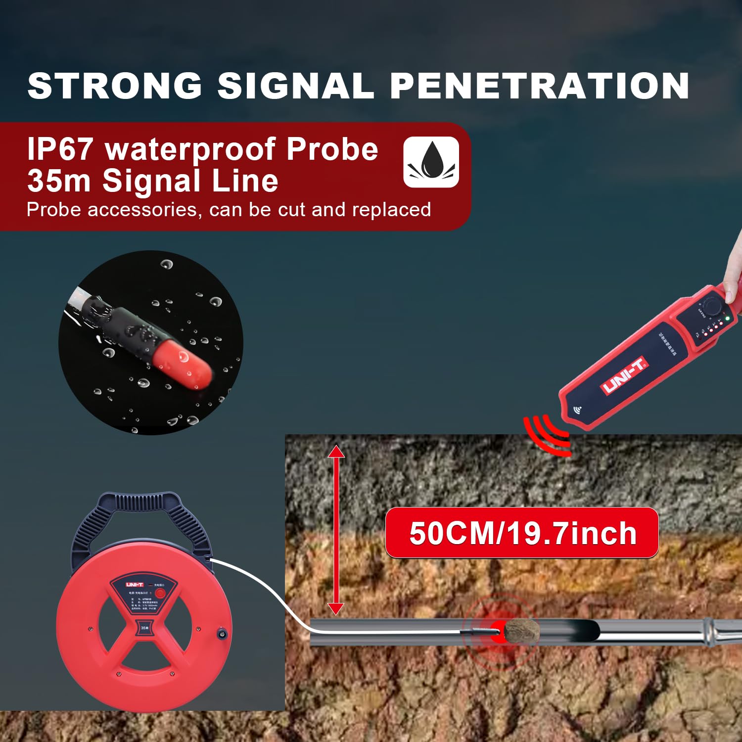 UNI-T Wall Pipe Blockage Detector 35Meters Pipeline Blocking Clogging Scanner Plumbers Instrument Diagnostic Tool for Steel Iron and PVC Pipes