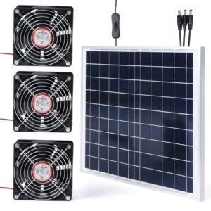 fitinhot solar panel fan kit, waterproof solar panel powered fan,15w 10v solar fan outside, portable solar exhaust fan with 4m cable for chicken coops,pet houses,greenhouse,window exhaust(3pcs fans)