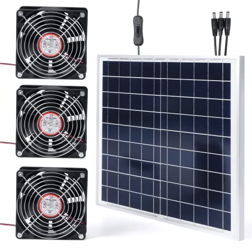 Fitinhot Solar Panel Fan Kit, Waterproof Solar Panel Powered Fan,15W 10V Solar Fan Outside, Portable Solar Exhaust Fan with 4m Cable for Chicken Coops,Pet Houses,Greenhouse,Window Exhaust(3pcs Fans)