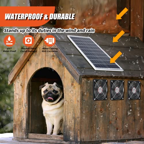 Fitinhot Solar Panel Fan Kit, Waterproof Solar Panel Powered Fan,15W 10V Solar Fan Outside, Portable Solar Exhaust Fan with 4m Cable for Chicken Coops,Pet Houses,Greenhouse,Window Exhaust(3pcs Fans)