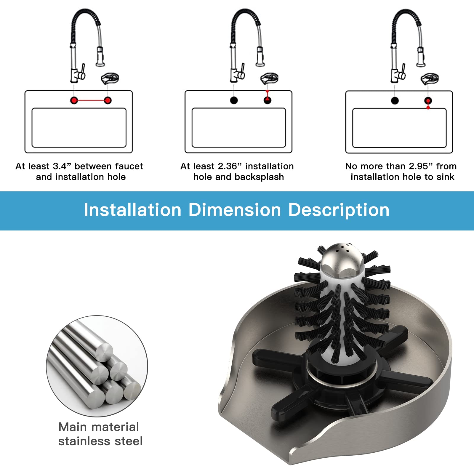 Automatic Glass Rinser - Powerful Cup Washer for Kitchen Sink, Stainless Steel Baby Bottle Cleaner Sinks Attachment,Cup Washer for Sink with Brush