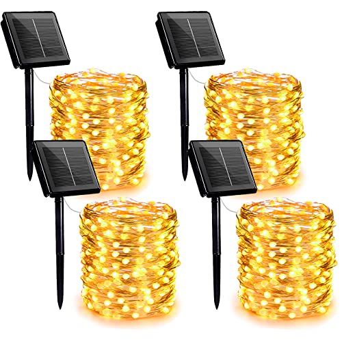 Yiaht Solar String Lights Outdoor, 4 Pack Each 33 Ft 100 Led Solar Powered Fairy Lights Waterproof with 8 Modes Decoration Copper Wire Lights for Trees Christmas Party Patio Yard Wedding(Warm White)