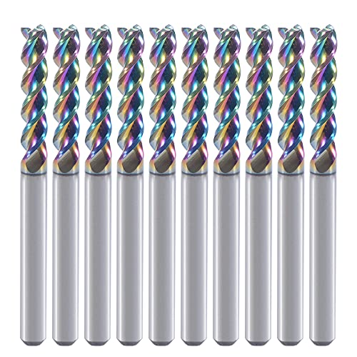 1/8" Carbide Square End Mill for Aluminum Copper Applications, 3-Flute,1/8" Cutting Diameter,1/8" Shank,DLC Coating, CNC Router Bits, End Mill Bits, U-Type Design, 10-Pack (3.175 * 3.175 * 15mm)