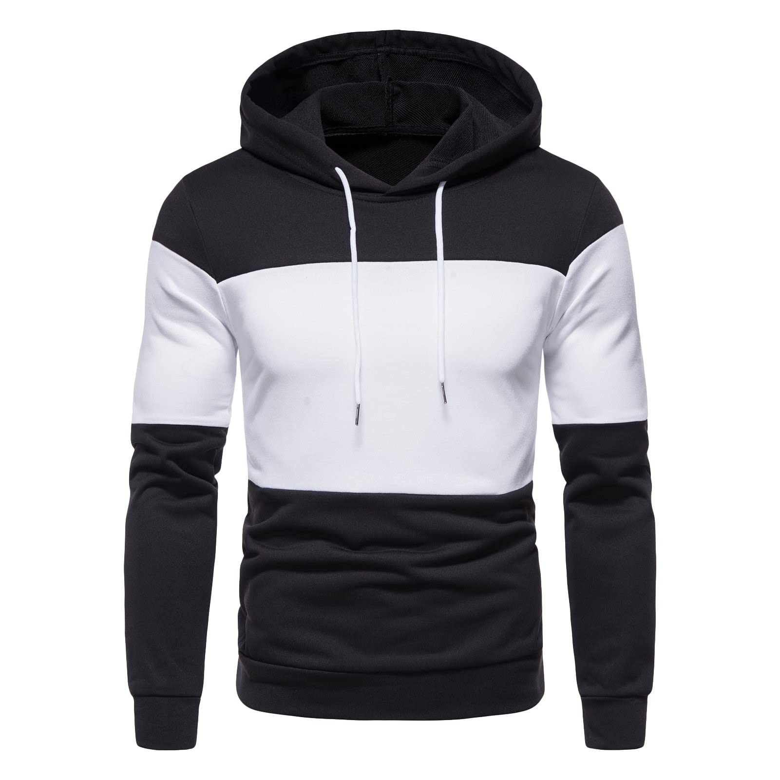 Maiyifu-GJ Men's Color Block Athletic Hoodies Long Sleeve Patchwork Hooded Sweatshirts Stripe Contrast Color Pullover Hoodie (White,Small)