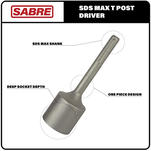 Sabre Tools SDS Max Shank T Post Driver Attachment – Made for Driving T Posts with Rotary Hamer Drill, 2 Inch Diameter Head, SDS Max Post Driver, Fence Post Pounder and Metal Fence Post Driver